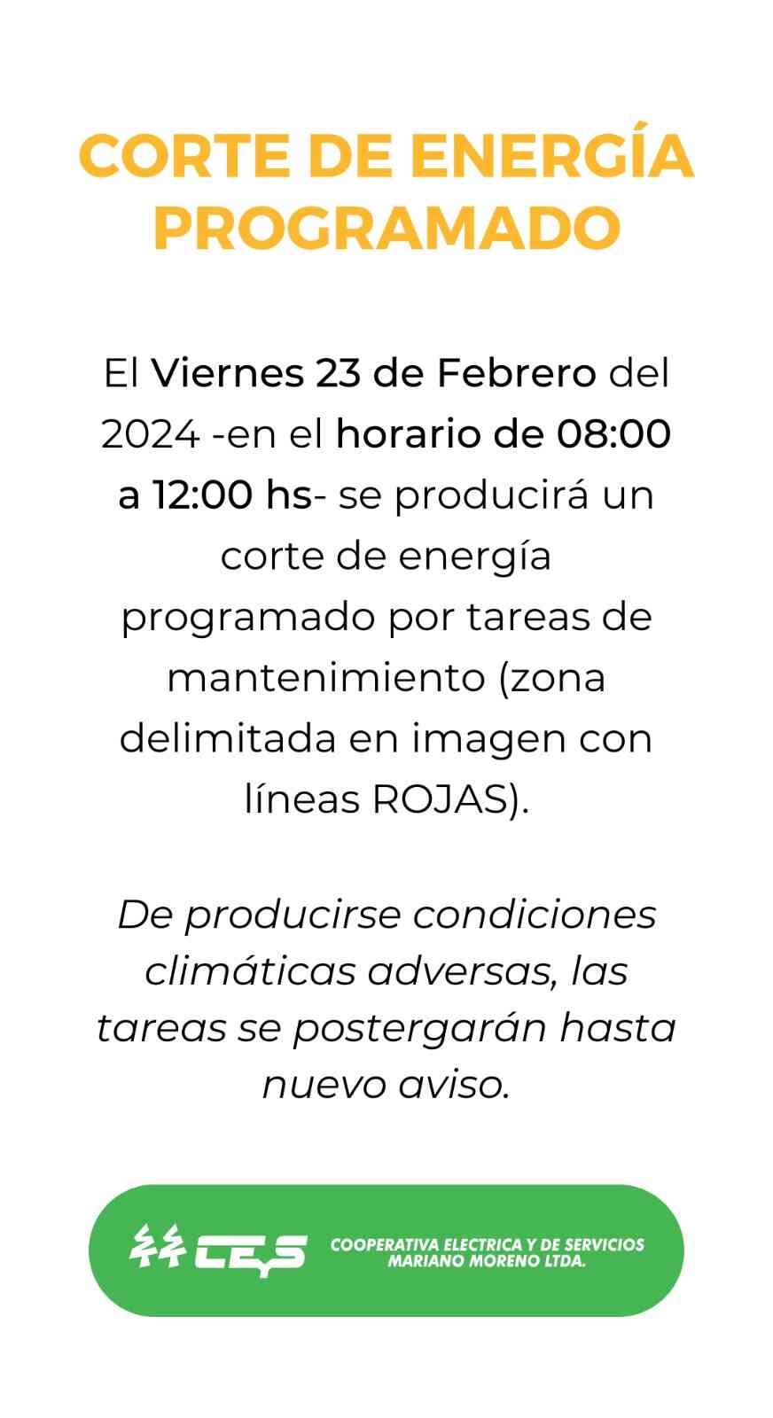 La CEyS programó un corte de luz en la zona de El Tejar | Cadena Nueve ...
