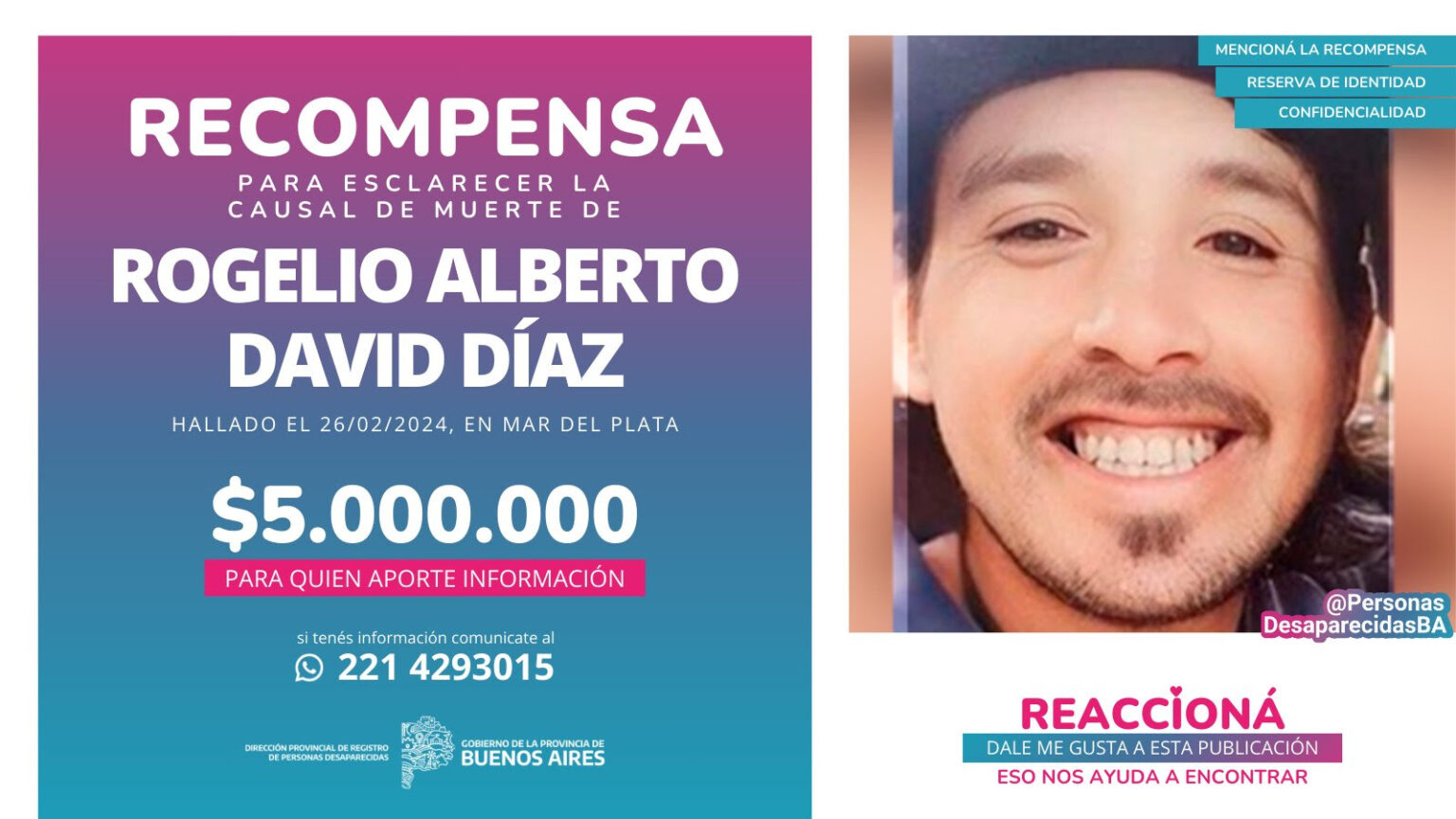 Recompensa pública para encontrar a quienes le dieron muerte en Mar del Plata a Rogelio David ...